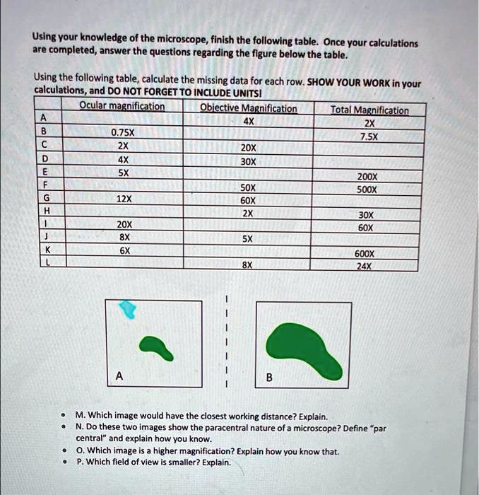 SOLVED: Using vour knowledge of the microscope; finish the following table: Once your ...