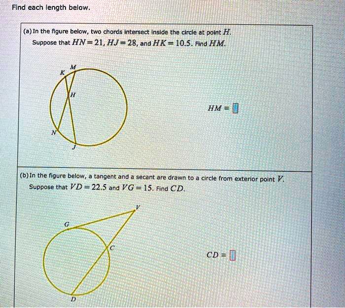SOLVED:Find each length below. (a)In the figure below_ two chords Intersect Inslde the circle &t ...
