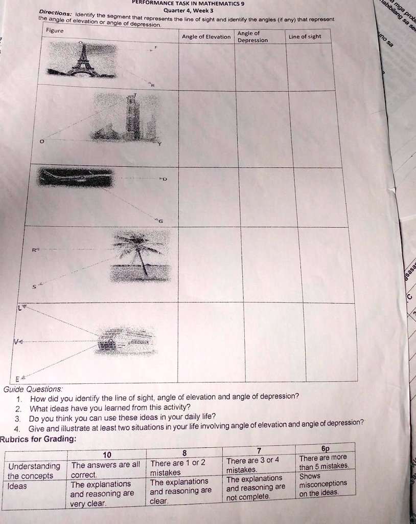 Text: 'Directions: Identify the segment that represents the line of sight and identify the ...