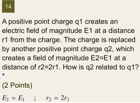 SOLVED: A positive point charge q1 creates an electric field of ...