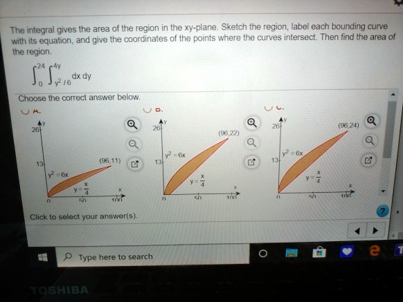 Solved The Integral Gives The Area Of The Region In The Xy Plane Sketch Tne Region Label Each