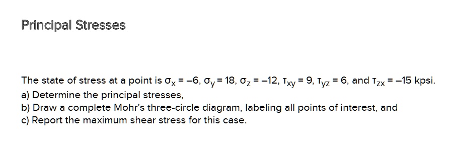 Principal Stresses The state of stress at a point is = -6, = 18, = -12 ...