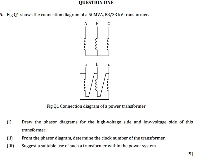 SOLVED: QUESTION ONE A. Fig Q1 shows the connection diagram of a 50MVA, 88/33 kV transformer ...