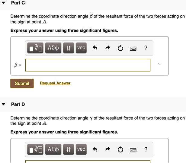 SOLVED: Part € Determine the coordinate direction angle 8 of the ...