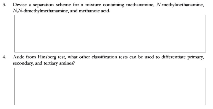 devise separation scheme for mixture containing methanamine n methylmethanamine nn ...
