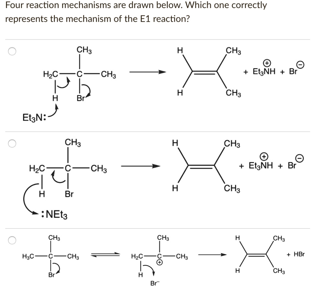 Four reaction mechanisms are drawn below. Which one correctly represents the mechanism of the E1 ...