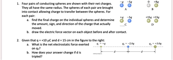 SOLVED: Four pairs of conducting spheres are shown with their net charges. They all have the ...