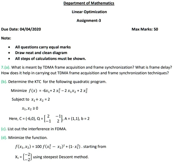 SOLVED:Department of Mathematics Linear Optimization Assignment-3 Due ...