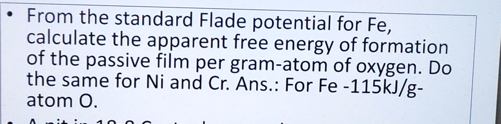 From the standard Flade potential for Fe, calculate the apparent free ...