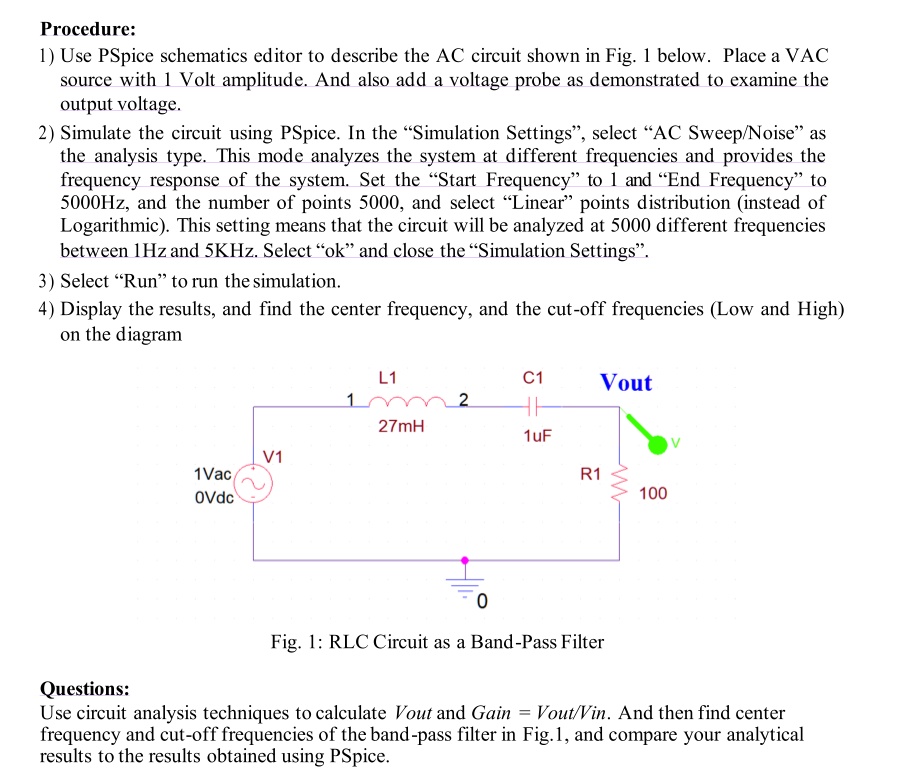 Solved Please Use Pspice Procedure 1 Use Pspice Schematics Editor To Describe The Ac Circuit