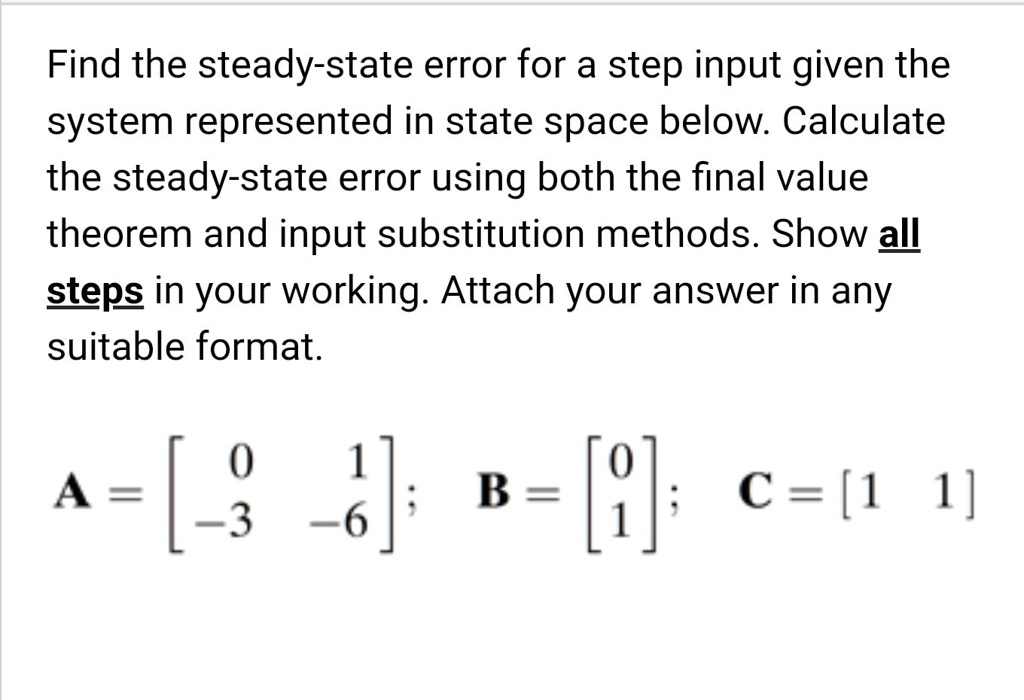 Solved Find The Steady State Error For A Step Input Given The System