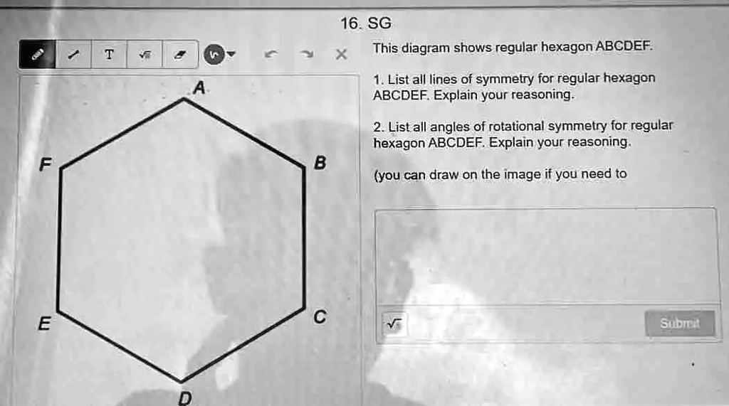F E T X A D B 16. SG This diagram shows regular hexagon ABCDEF. 1. List ...