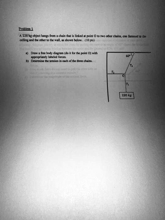 Problem 1 A 220 kg object hangs from a chain that is linked at point O ...