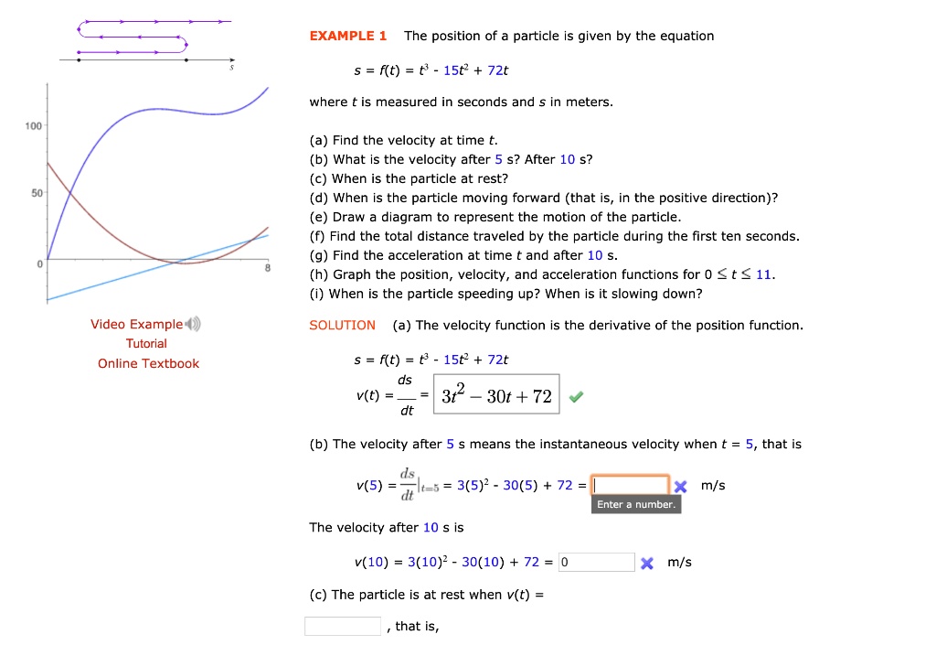EXAMPLE 1 The position of a particle is given by the equation s = f(t) = t^3 - 15t^2 + 72t where ...