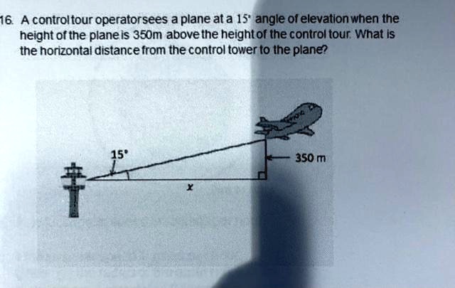 SOLVED: A control tower operator sees a plane at a 15Â° angle of ...