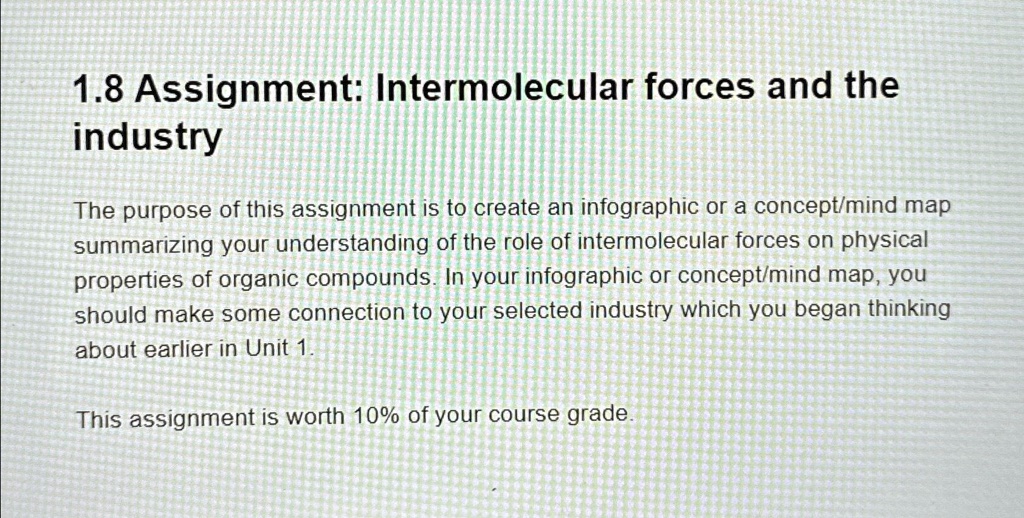 1.8 Assignment: Intermolecular forces and the industry The purpose of this assignment is to ...