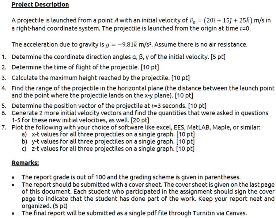 project description a projectile is launched from a point a with an ...