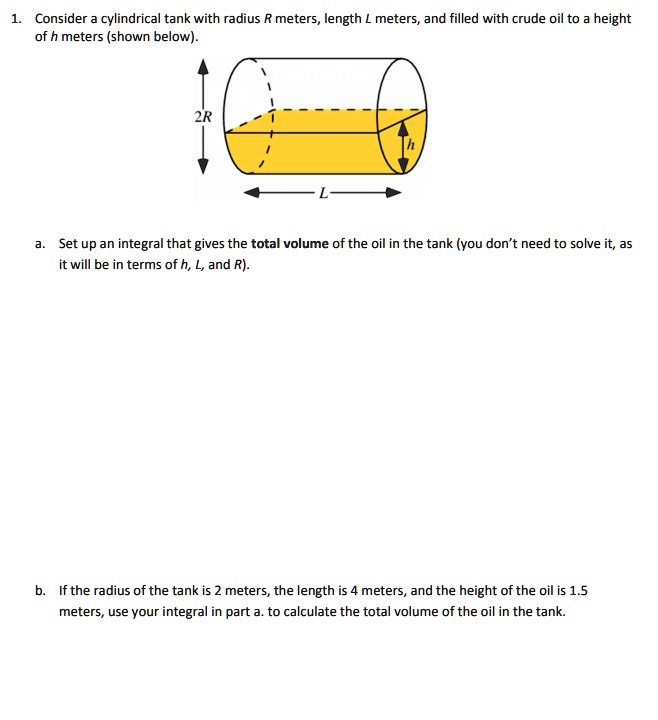SOLVED:Consider cylindrica tank with radius R meters, length meters and ...