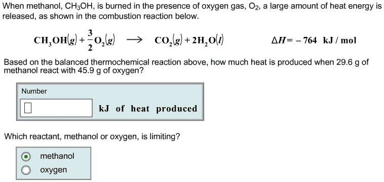 SOLVED: 'When methanol, CH3OH, is burned in the presence of oxygen gas ...