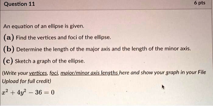 SOLVED: An equation of an ellipse is given. (a) Find the vertices and foci of the ellipse. (b ...
