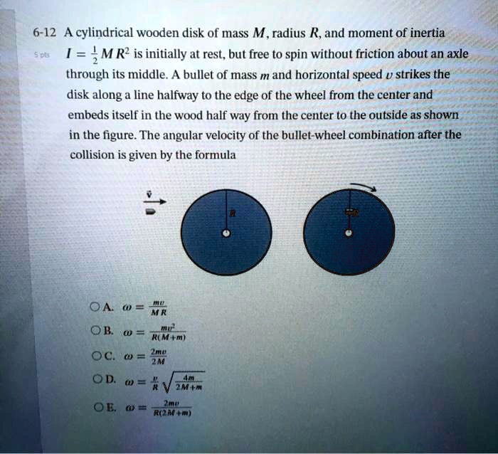 6 12 a cylindrical wooden disk of mass m radius r and moment of inertia ...