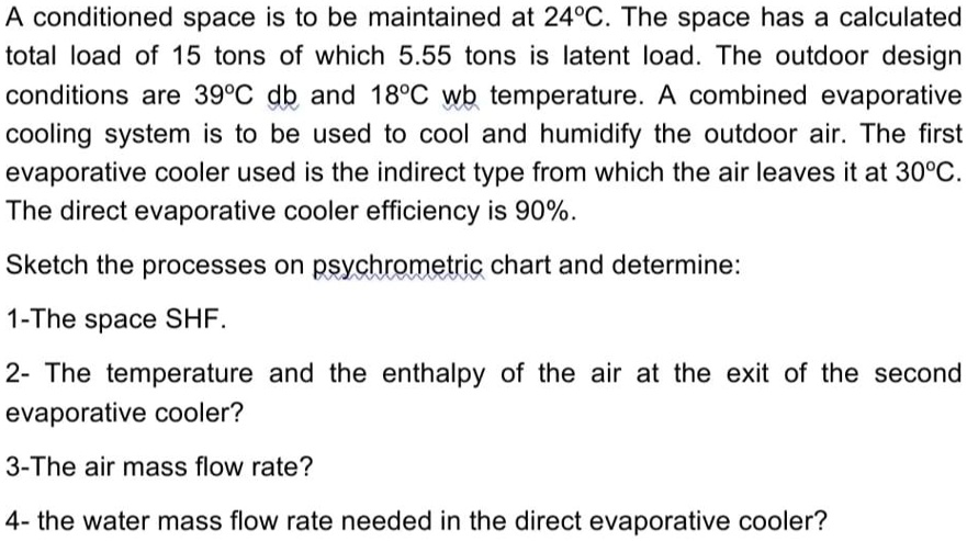 SOLVED: A conditioned space is to be maintained at 24Â°C. The space has ...