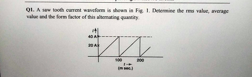 Q1. A saw tooth current waveform is shown in Fig. 1. Determine the rms value, average value and ...