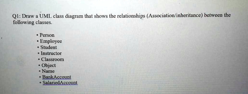 Solved Q1 Draw A Uml Class Diagram That Shows The Relationships Associationinheritance 4444