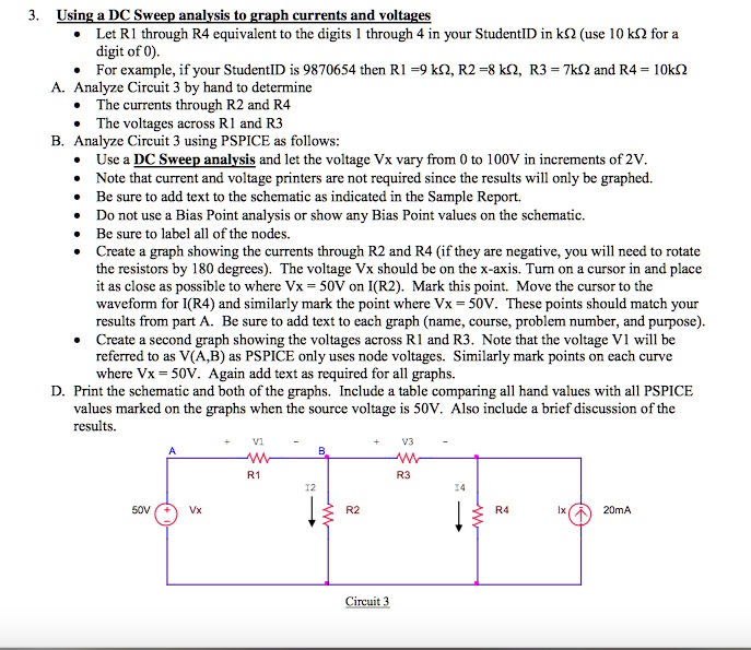 pspice only 3 using a dc sweep analysis to graph currents and voltages ...