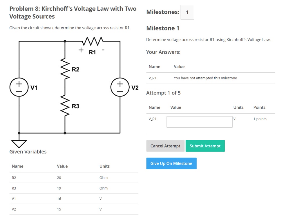 SOLVED: Problem 8: Kirchhoff's Voltage Law with Two Voltage Sources ... SOLVED: Problem 8: Kirchhoff's Voltage Law with Two Voltage Sources ...