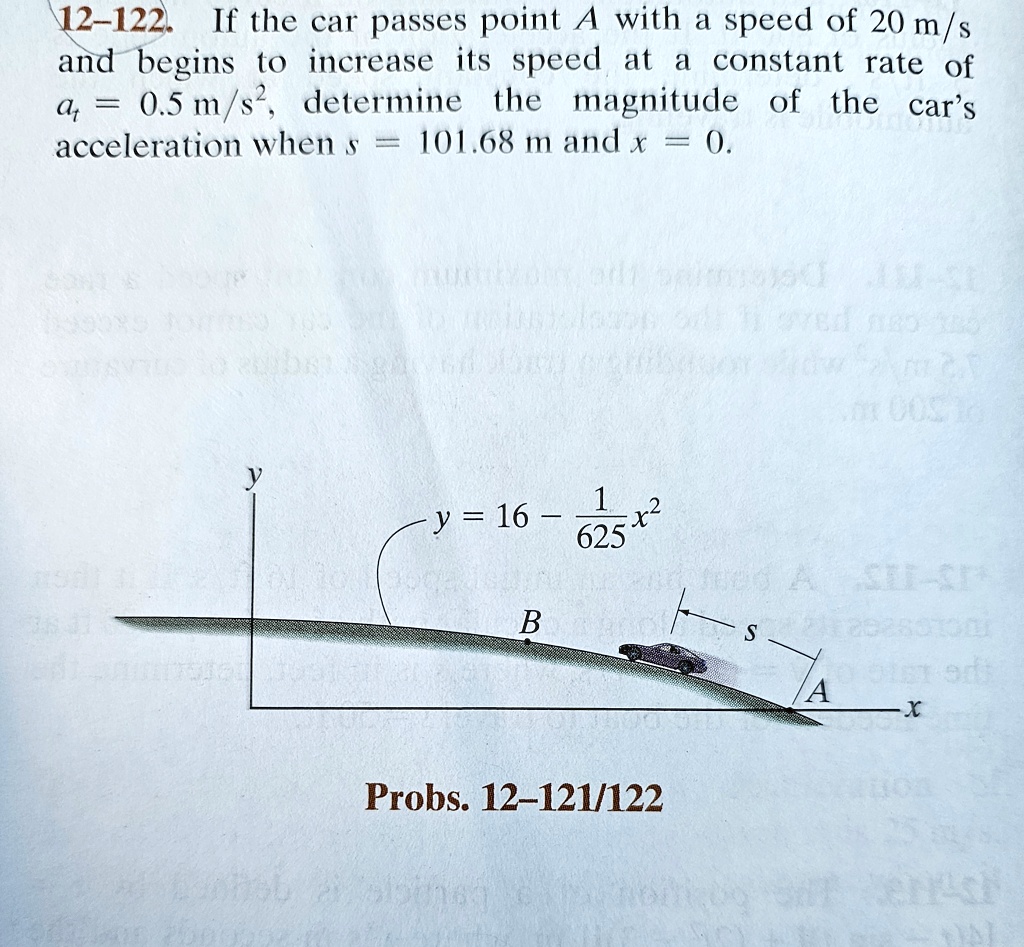 12-122. If the car passes point A with a speed of 20 m/s and begins to ...