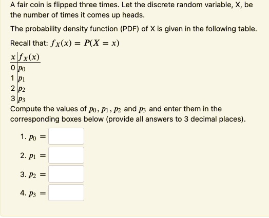 a fair coin is flipped three times let the discrete random variable x the number of times it ...