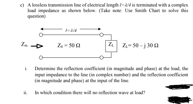 ca lossless transmission line of electrical length i4 is terminated ...