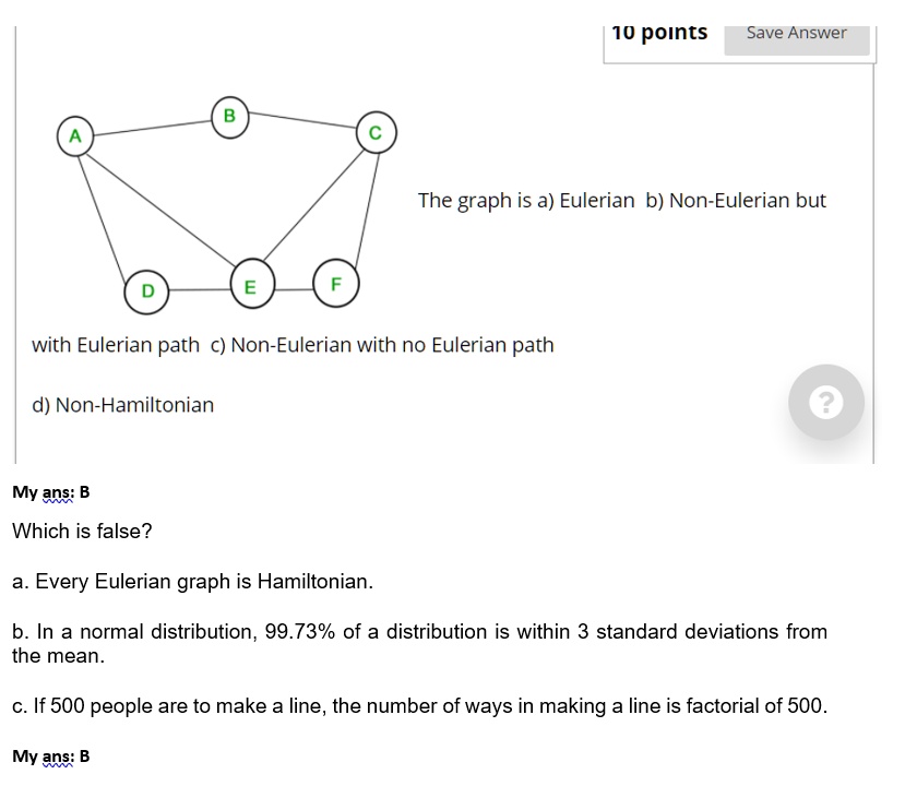 Solved The Graph Is A Eulerian B Non Eulerian But With An Eulerian Path C Non Eulerian With