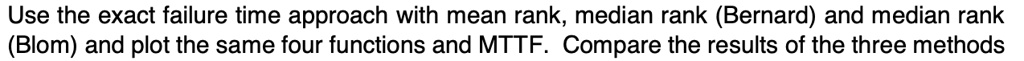 Use the exact failure time approach with mean rank, median rank ...