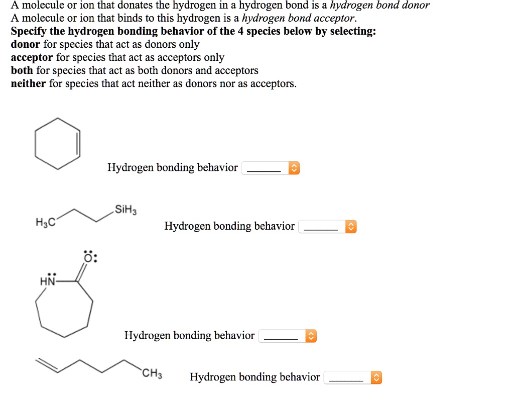 SOLVED: A molecule or ion that donates the hydrogen in a hydrogen bond ...