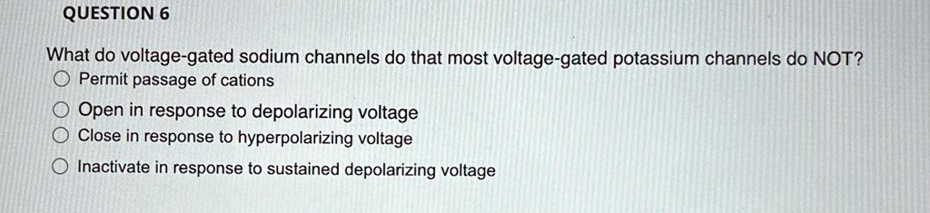 SOLVED: Question 6 What do voltage-gated sodium channels do that most ...