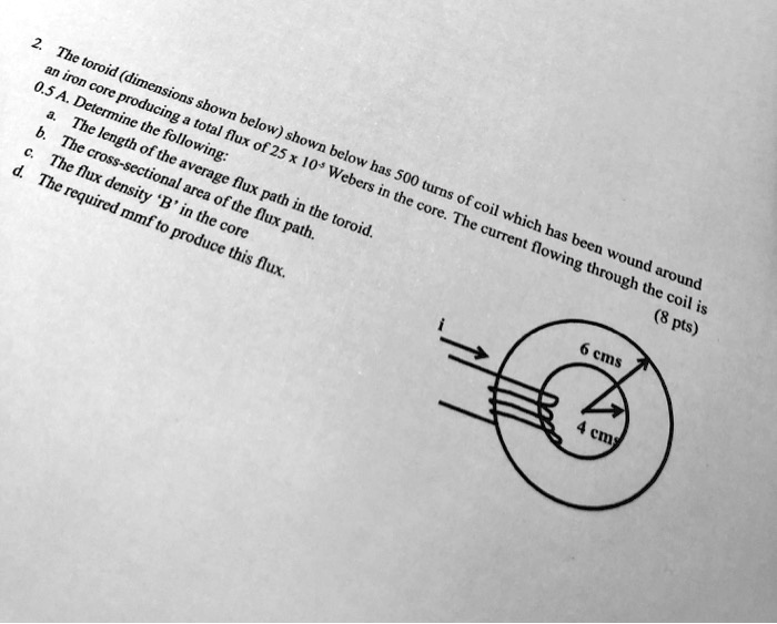 2. The toroid (dimensions shown below) shown below has 500 turns of ...