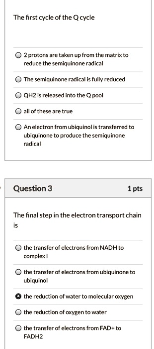 SOLVED: The first cycle of the Q cycle protons are taken up from the matrix to reduce the ...