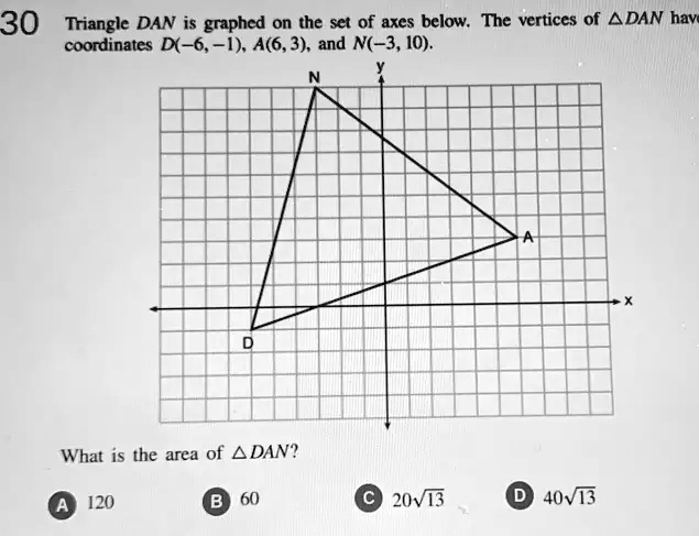 30 Triangle DAN is graphed on the set of axes below. The vertices of ...