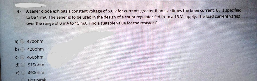 a zener diode exhibits a constant voltage of 56 v for currents greater ...