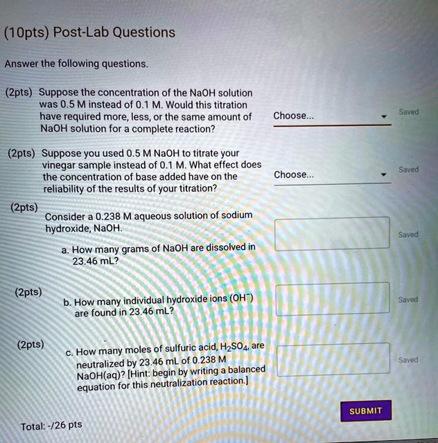SOLVED: Post-Lab Questions Answer the following questions. (2 pts) Suppose the concentration of ...