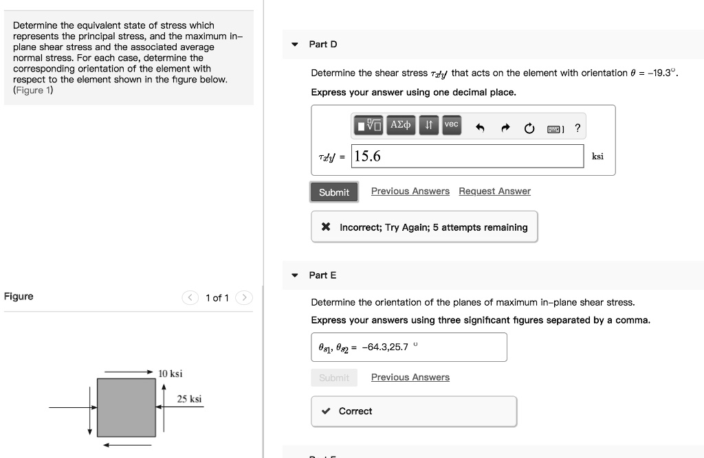 SOLVED: Determine the equivalent state of stress which represents the principal stress, and the ...