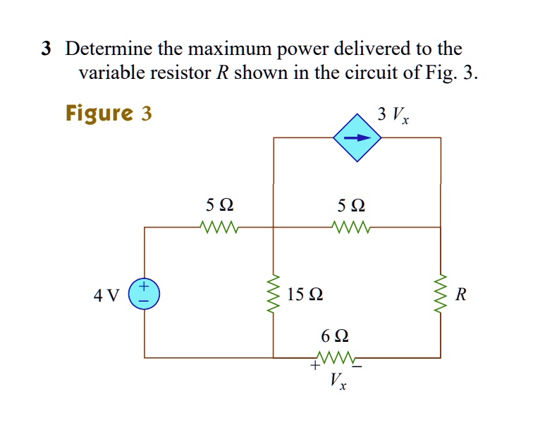 3 Determine the maximum power delivered to the variable resistor R shown in the circuit of Fig ...