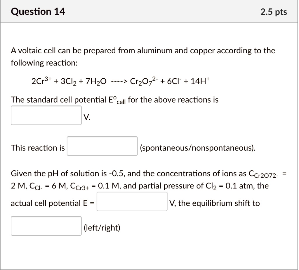 SOLVED: A voltaic cell can be prepared from aluminum and copper according to the following ...