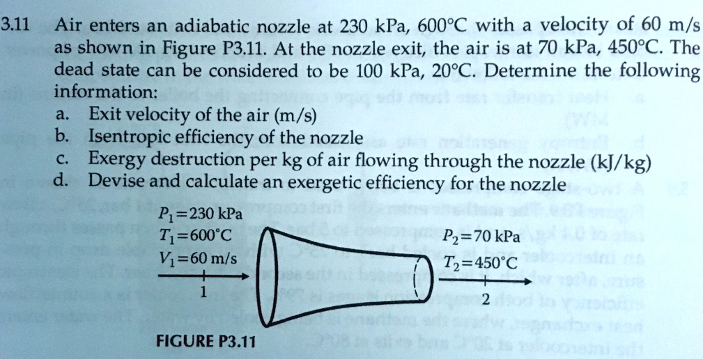 SOLVED: Air enters an adiabatic nozzle at 230 kPa, 600Â°C with a velocity of 60 m/s as shown in ...