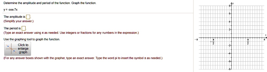 SOLVED:Detemmine the amplitude and period of the function Graph the ...