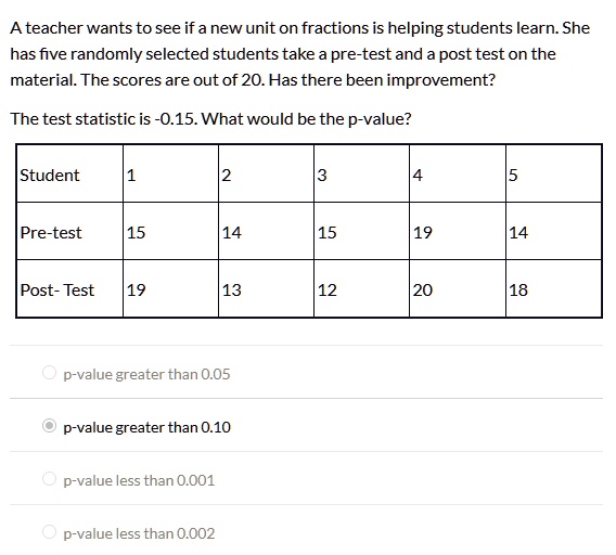 A teacher wants to see if a new unit on fractions is helping students ...
