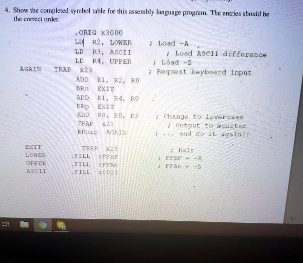 Solved Show The Completed Symbol Table For This Assembly Language Program The Entries Should