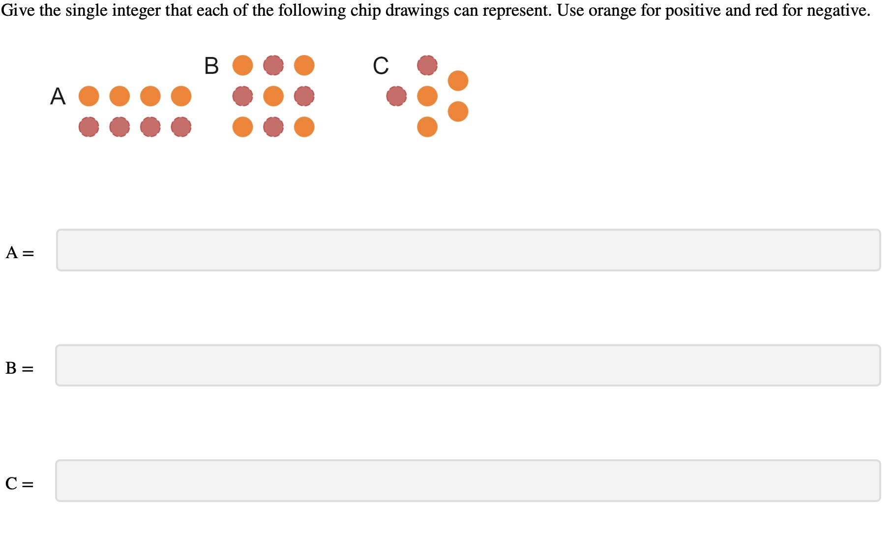 SOLVED: Give the single integer that each of the following chip drawings can represent. Use ...